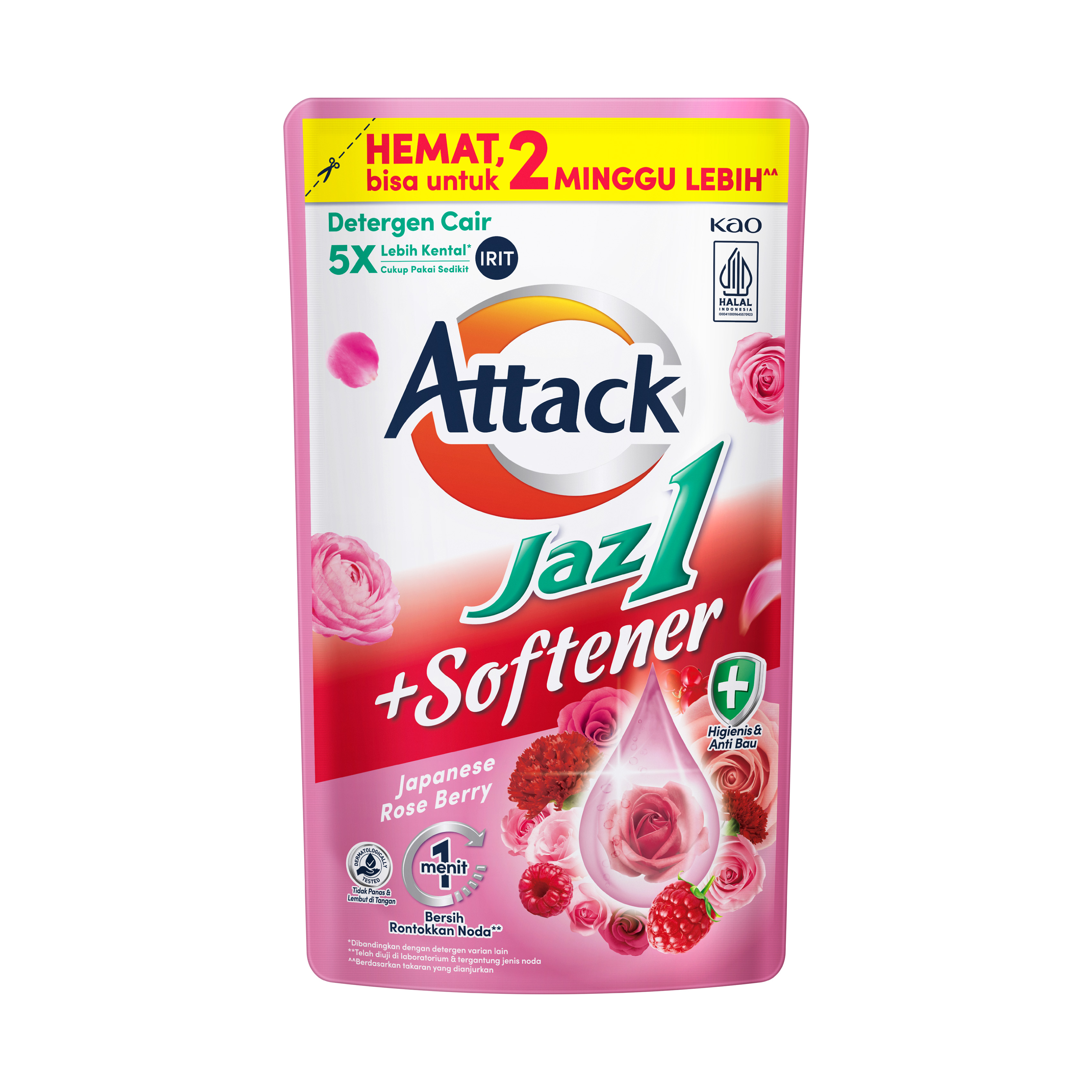 Kao Indonesia | Katalog Produk | Attack Jaz1 +Softener Japanese Rose Berry Liquid 515g