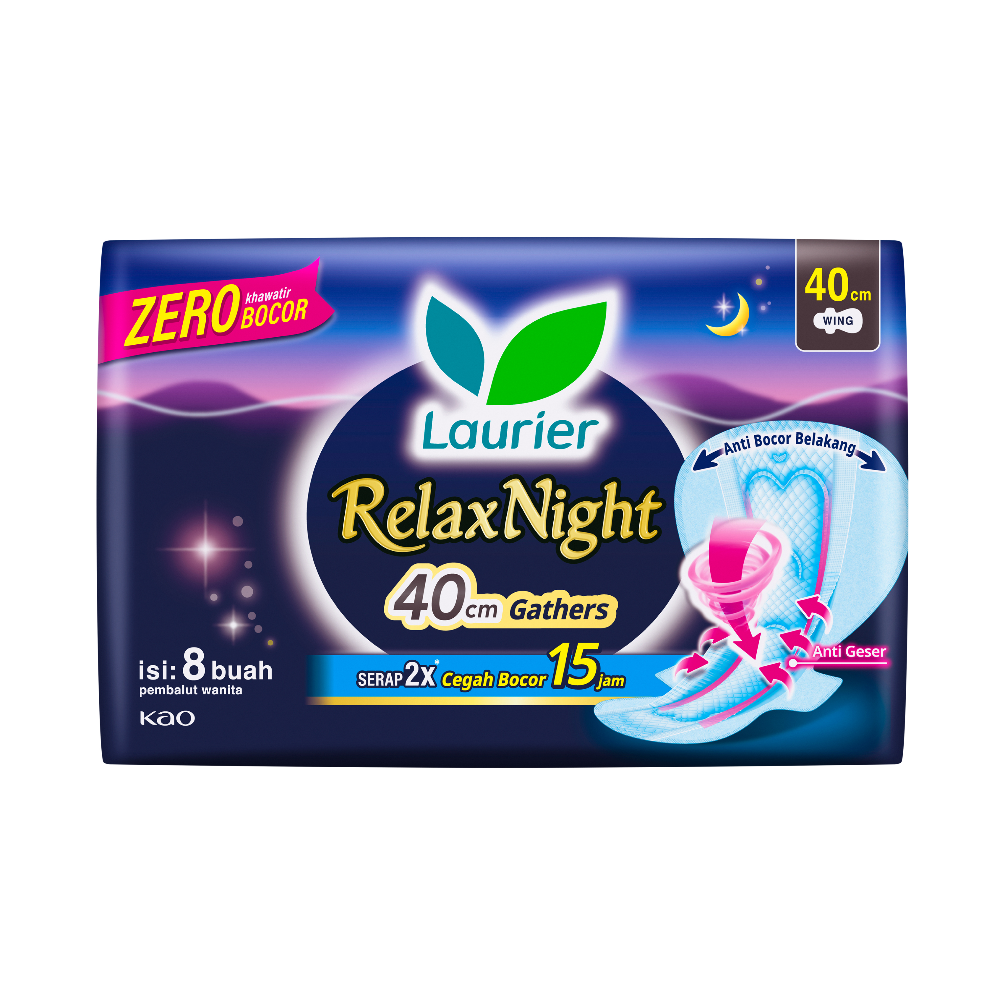 Kao Indonesia | Katalog Produk | Laurier Relax Night with Gathers 40cm - 8s