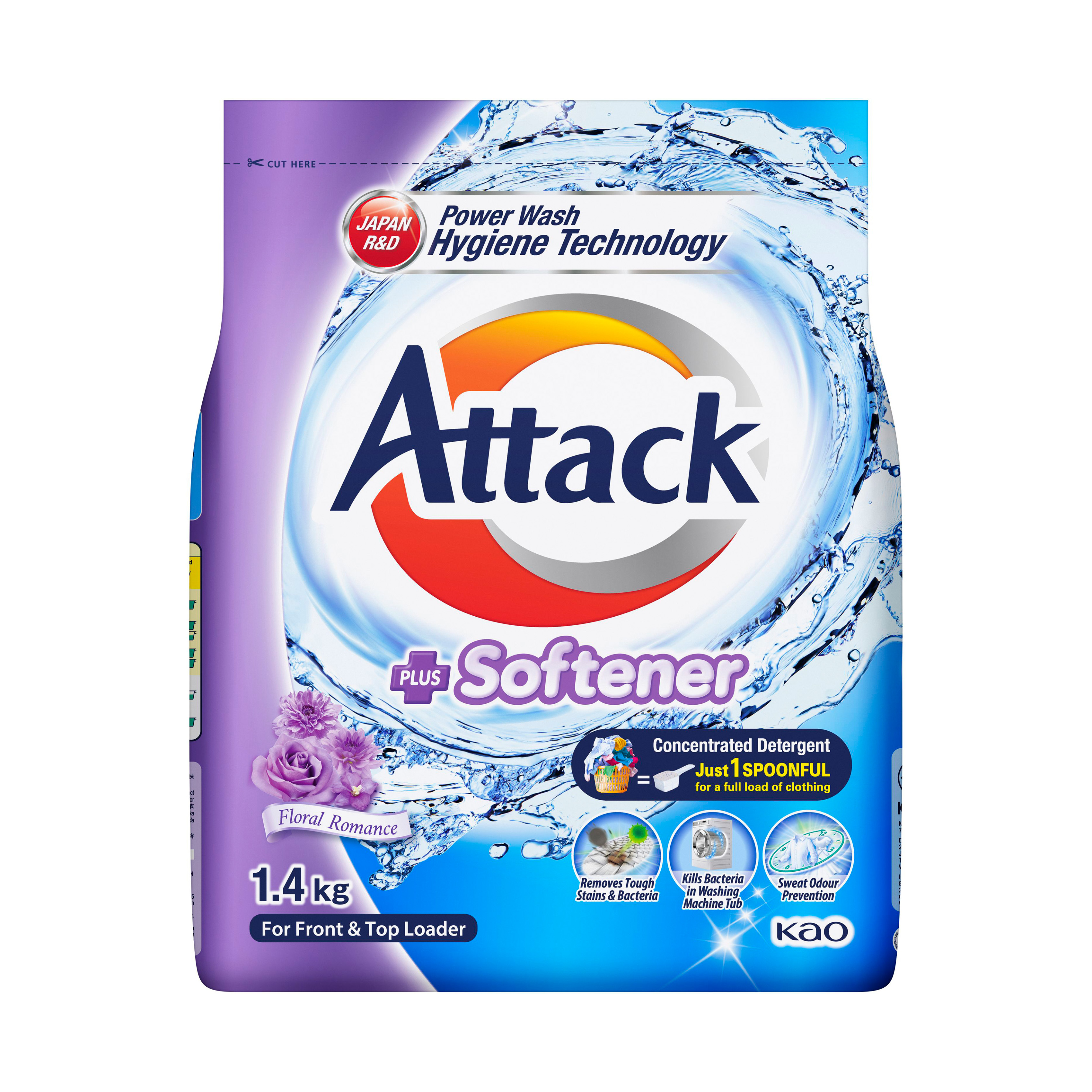 Kao Singapore | Product Catalog | Attack Powder +Softener Floral Romance 1.4kg
