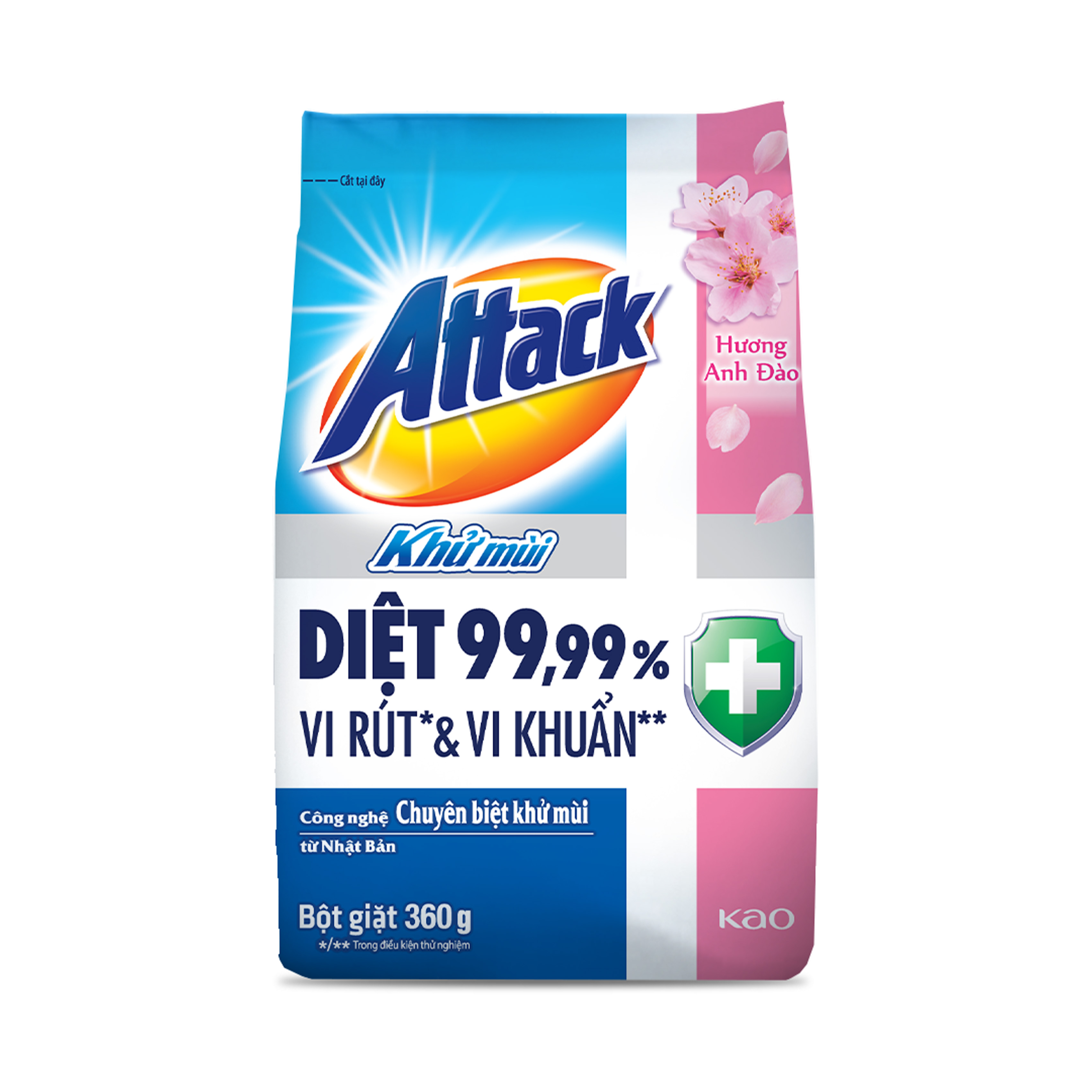 Kao Việt Nam | Catalogue sản phẩm | Bột Giặt Attack Khử Mùi Hương Anh Đào 360g